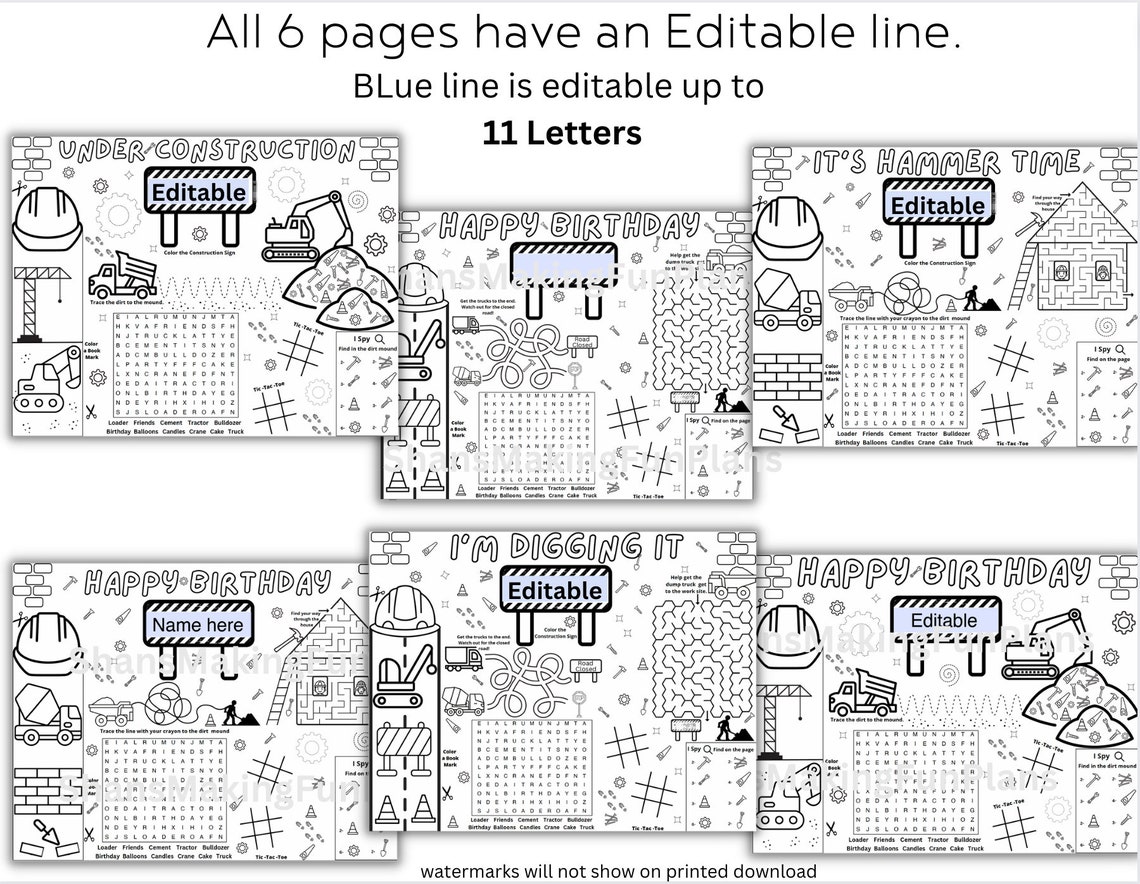 Construction Activity Coloring Pages DIGITAL DOWNLOAD // Printable ...