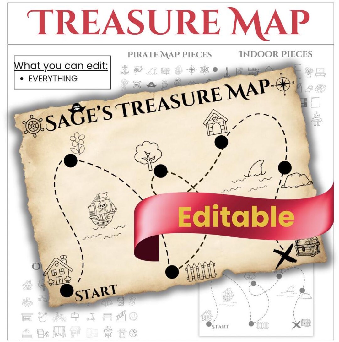 Editable Treasure Map Pirate Map DIGITAL DOWNLOAD // Printable Activity ...