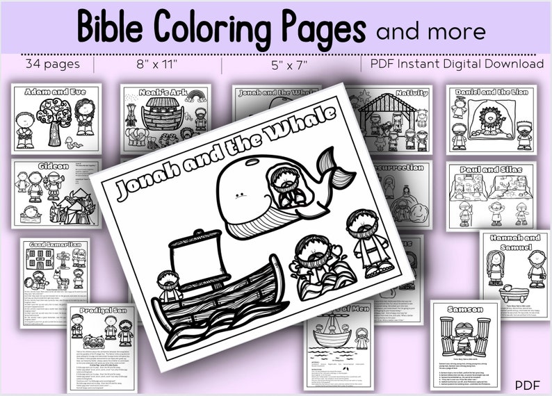 Bible Stories Coloring Pages DIGITAL DOWNLOAD // Printable - Etsy