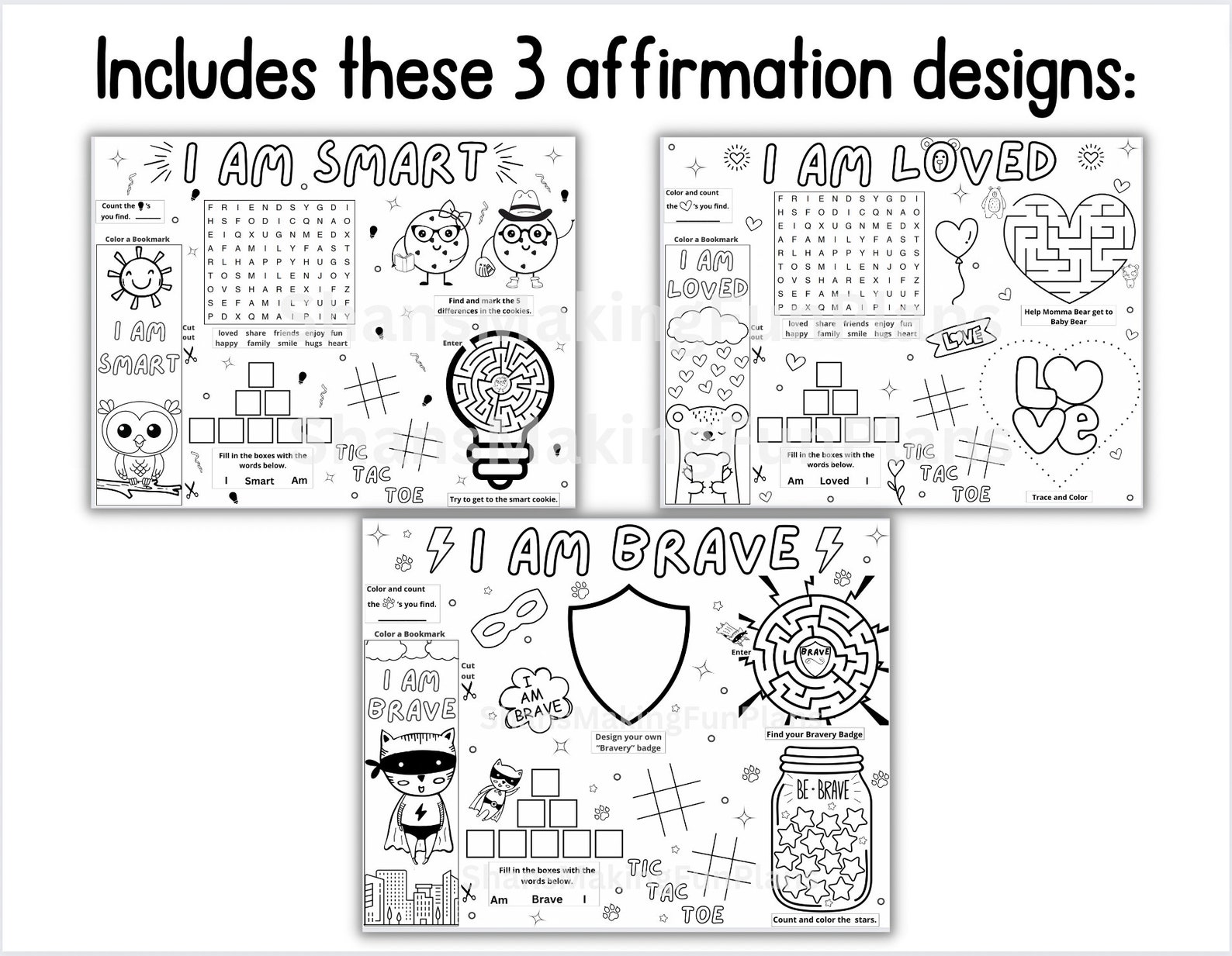 Positive Affirmations for Kids Activity Pages DIGITAL DOWNLOAD ...