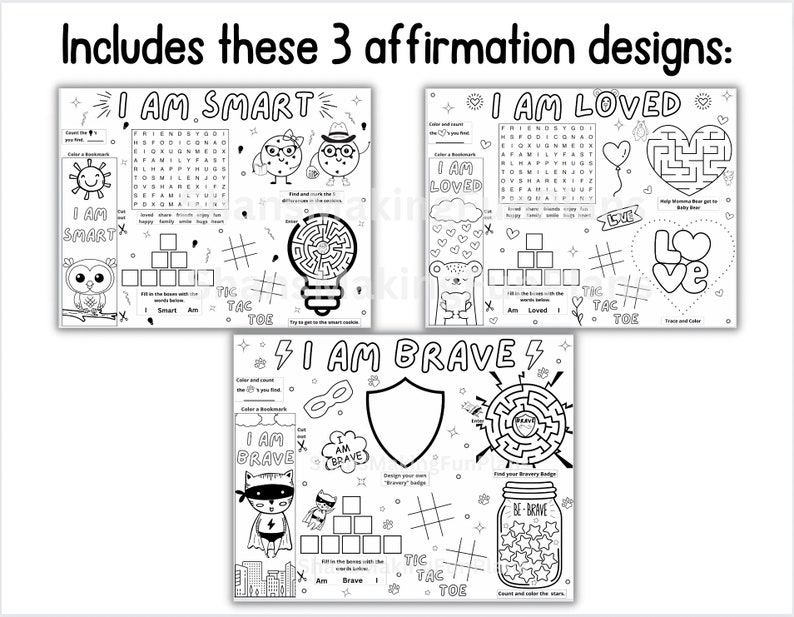 Positive Affirmations for Kids Activity Pages DIGITAL DOWNLOAD ...
