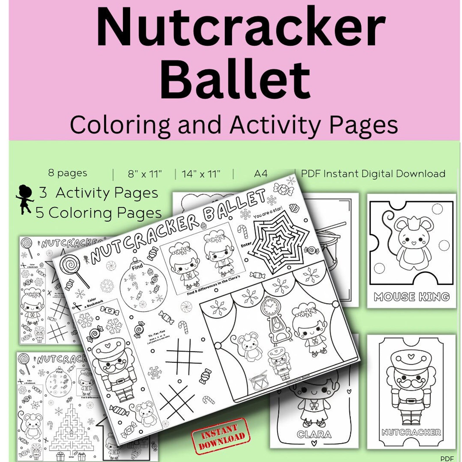 Nutcracker Ballet Activity Pages Coloring Page DIGITAL DOWNLOAD ...