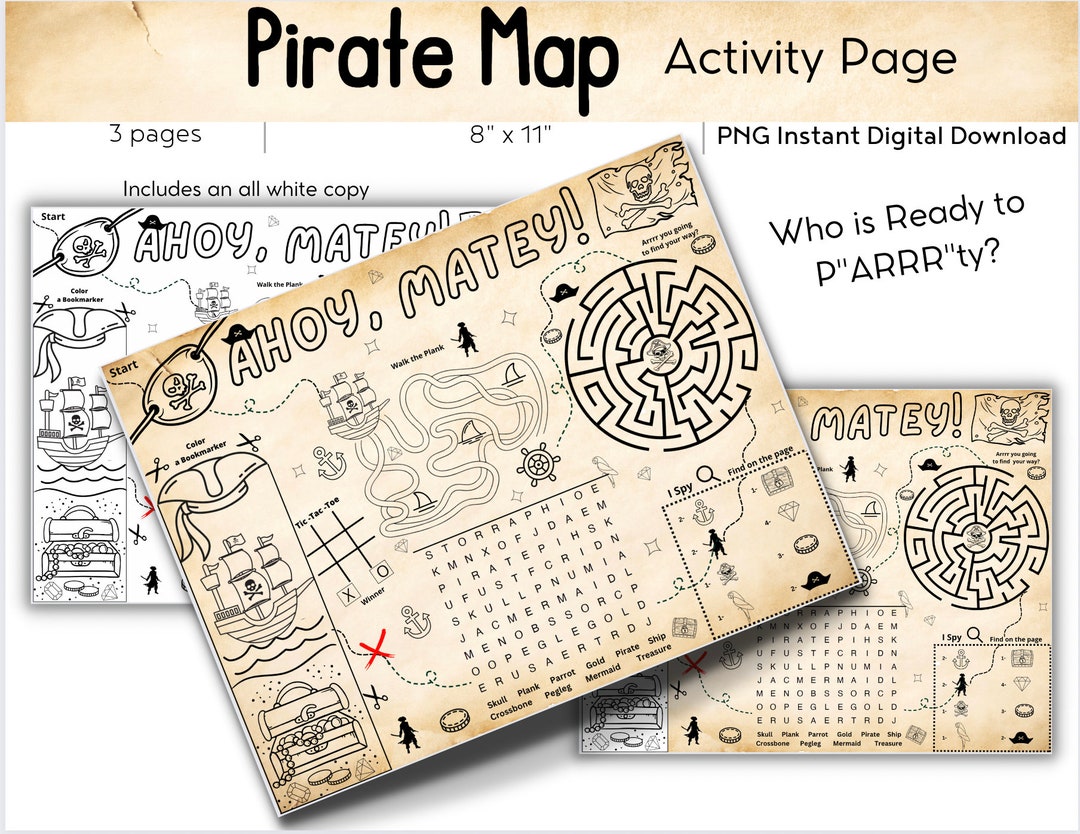 Treasure Map Pirate Map Activity Page DIGITAL DOWNLOAD // - Etsy UK