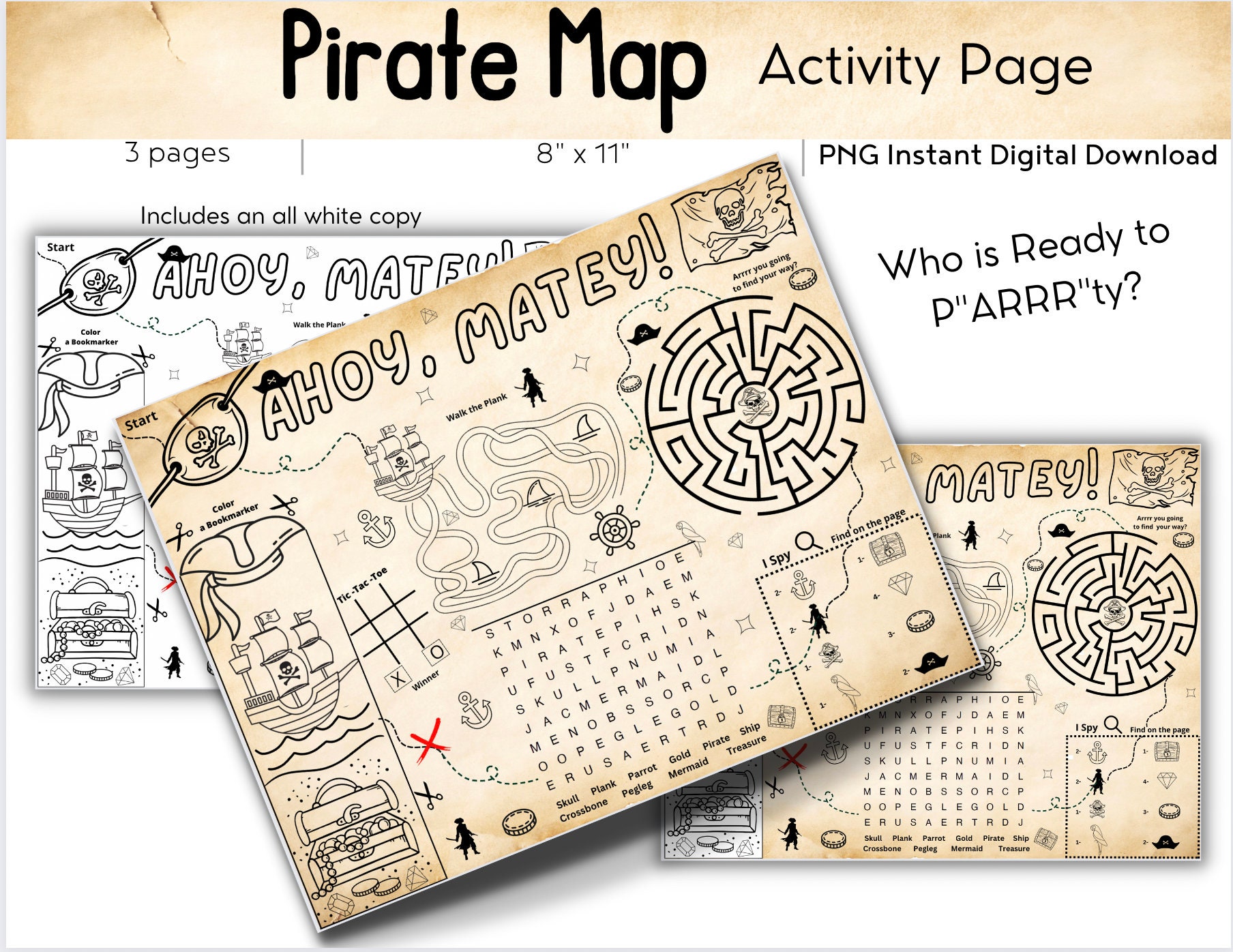 Treasure Map Pirate Map Activity Page DIGITAL DOWNLOAD // - Etsy UK