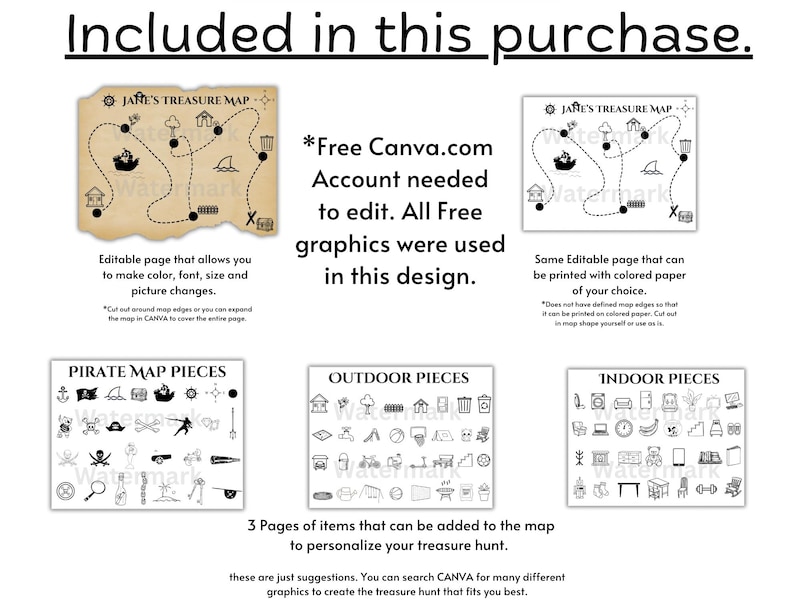 Editable Treasure Map Pirate Map DIGITAL DOWNLOAD // Printable Activity ...