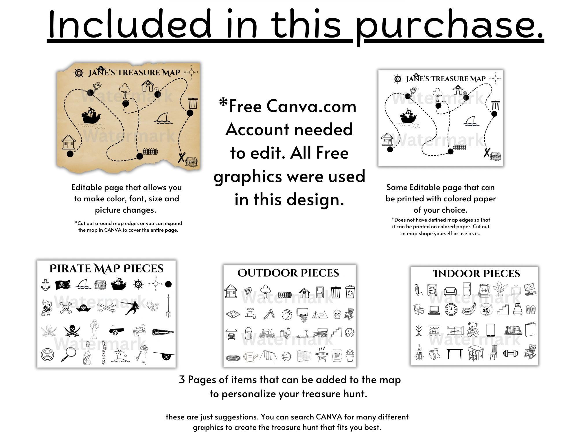 Editable Treasure Map Pirate Map DIGITAL DOWNLOAD // Printable Activity ...