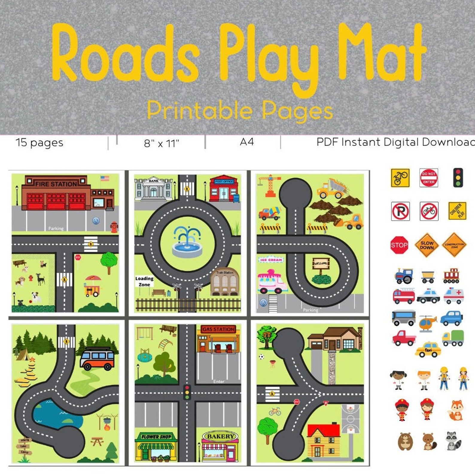 Cars Play Mat Printable Set // Cars // Downloads // Roads // Printable ...