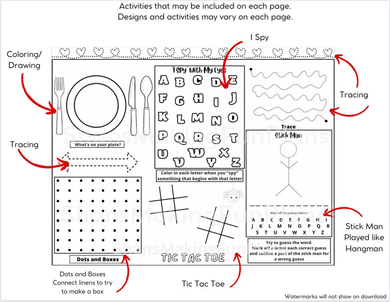 Kids Activity Pages DIGITAL DOWNLOAD // Placemat Printable Activity ...