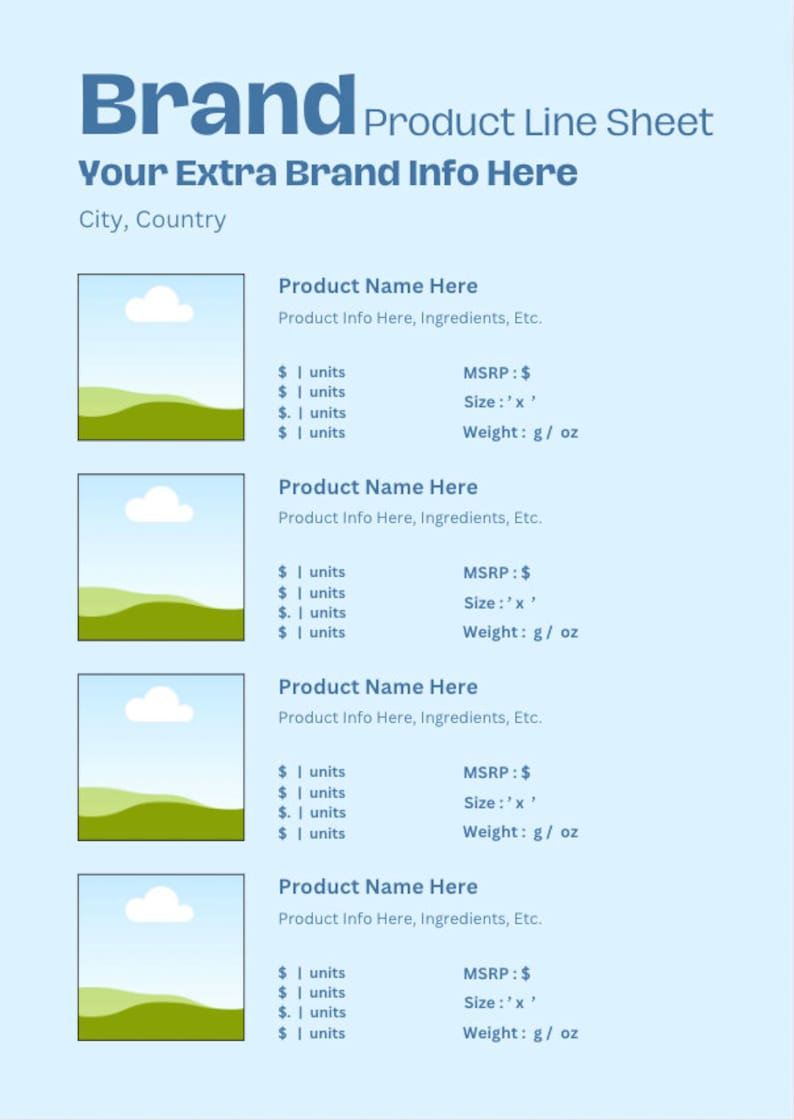 Product Line Sheet | Canva Template - Wholesale - Etsy