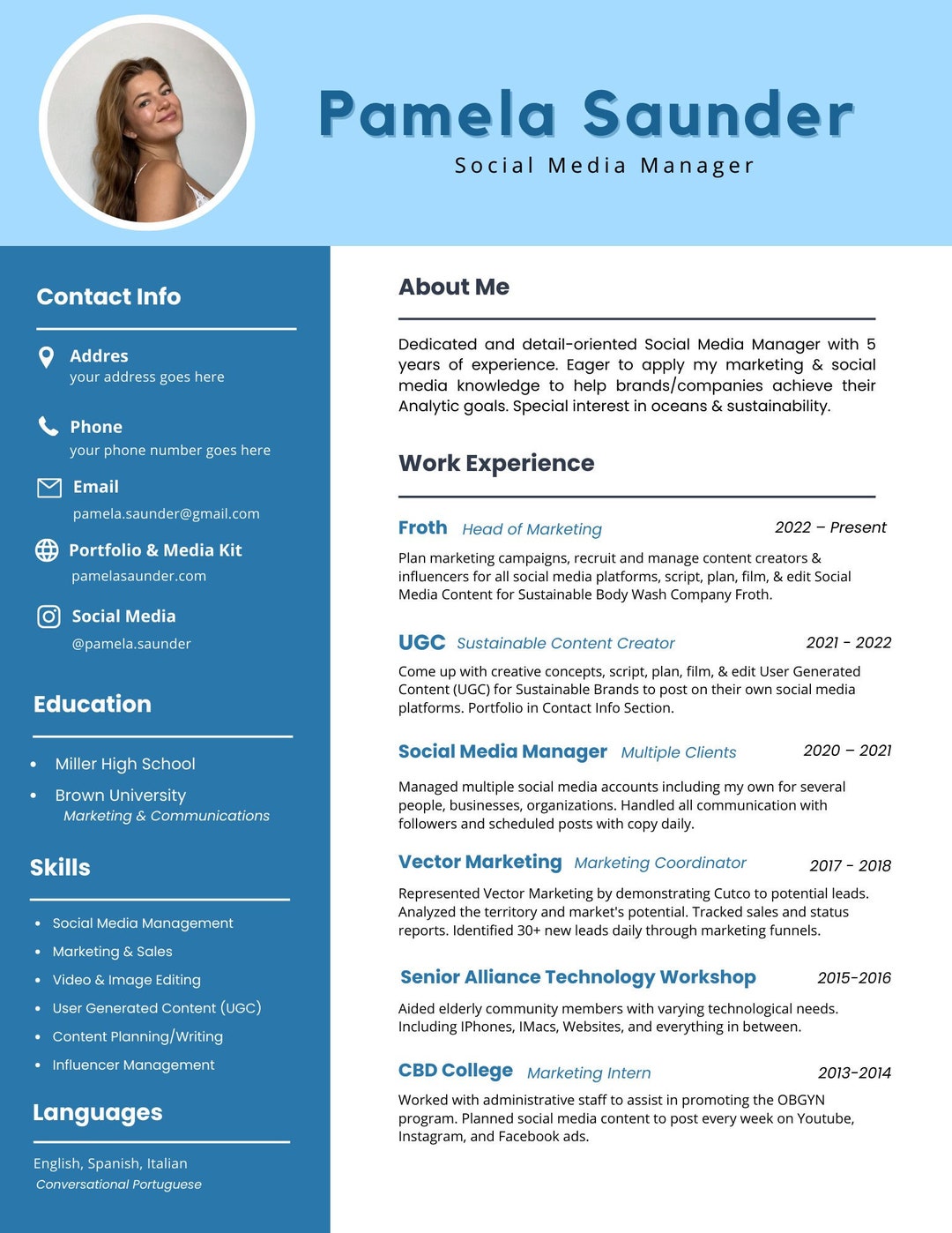 Marketing Resume | Social Media Management(smm) Resume | Canva Template ...