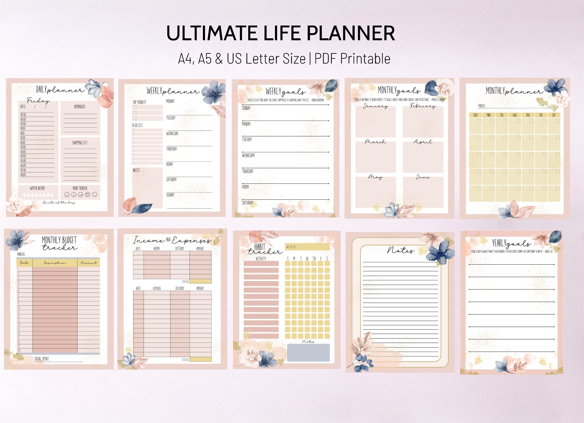Printable Planner Weekly Tasks, Meal Plan, Habits, Goals , Finance ...