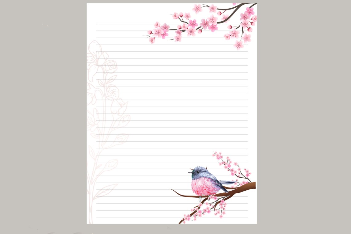 Birds Stationery, Printable Stationery, Letter Writing Paper, Leaf ...