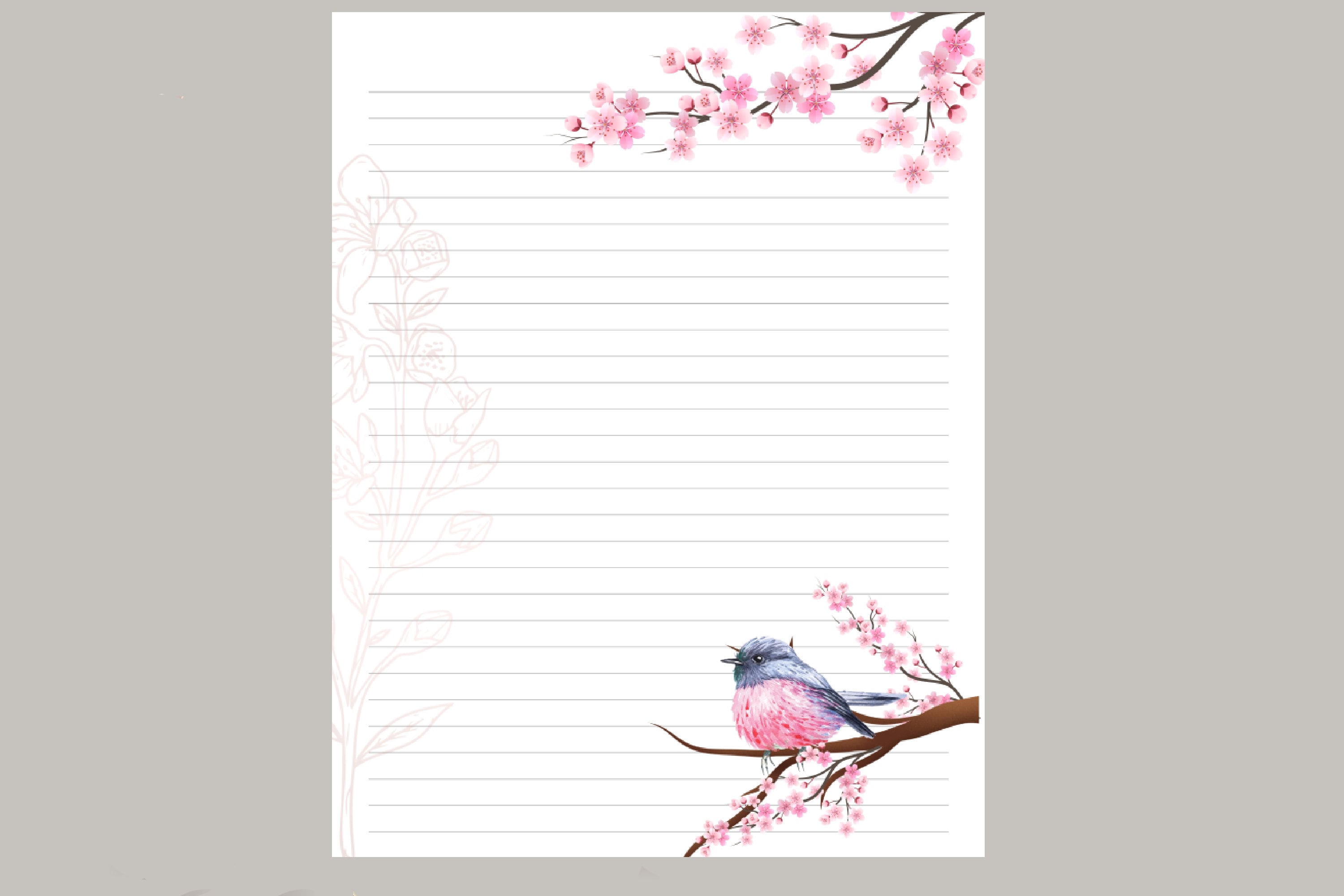 Birds Stationery, Printable Stationery, Letter Writing Paper, Leaf ...