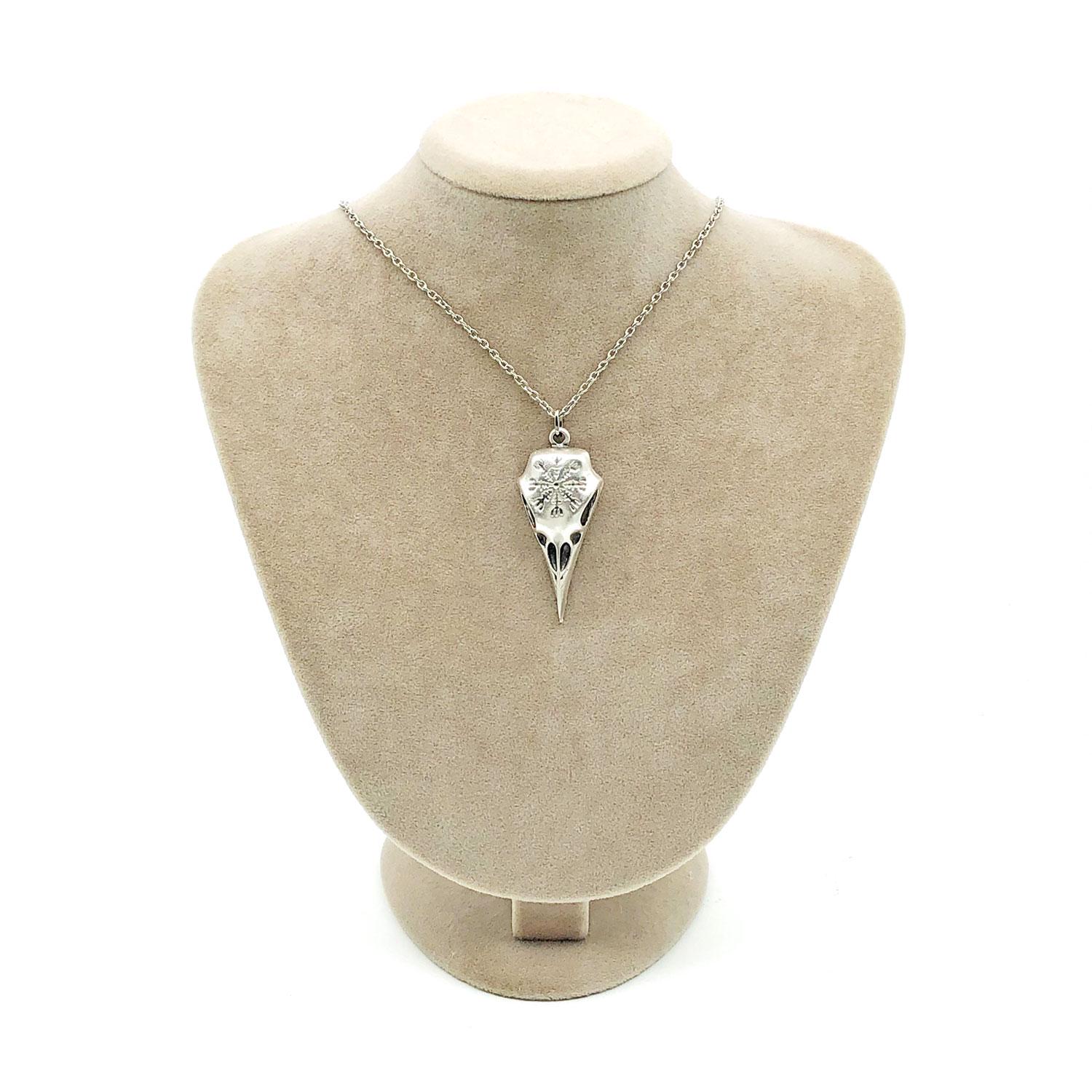 Silver Plated Raven Skull Helm of Awe Necklace: Nordic Goth Pendant - Etsy