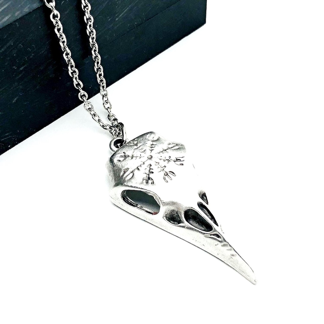 Silver Plated Raven Skull Helm of Awe Necklace: Nordic Goth Pendant - Etsy