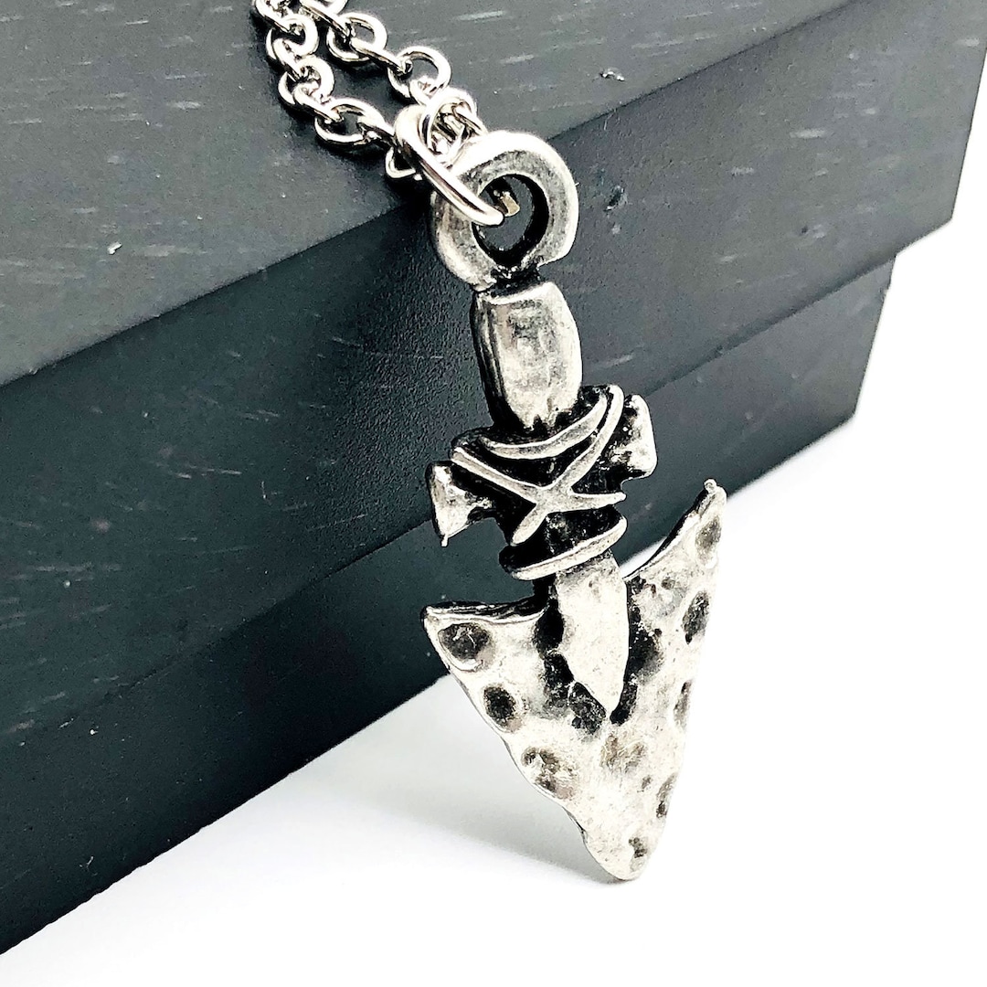 Arrowhead Long Necklace, Antique Silver Plated, Forged Nordic Odin Pendant, Viking, Men Jewelry ...