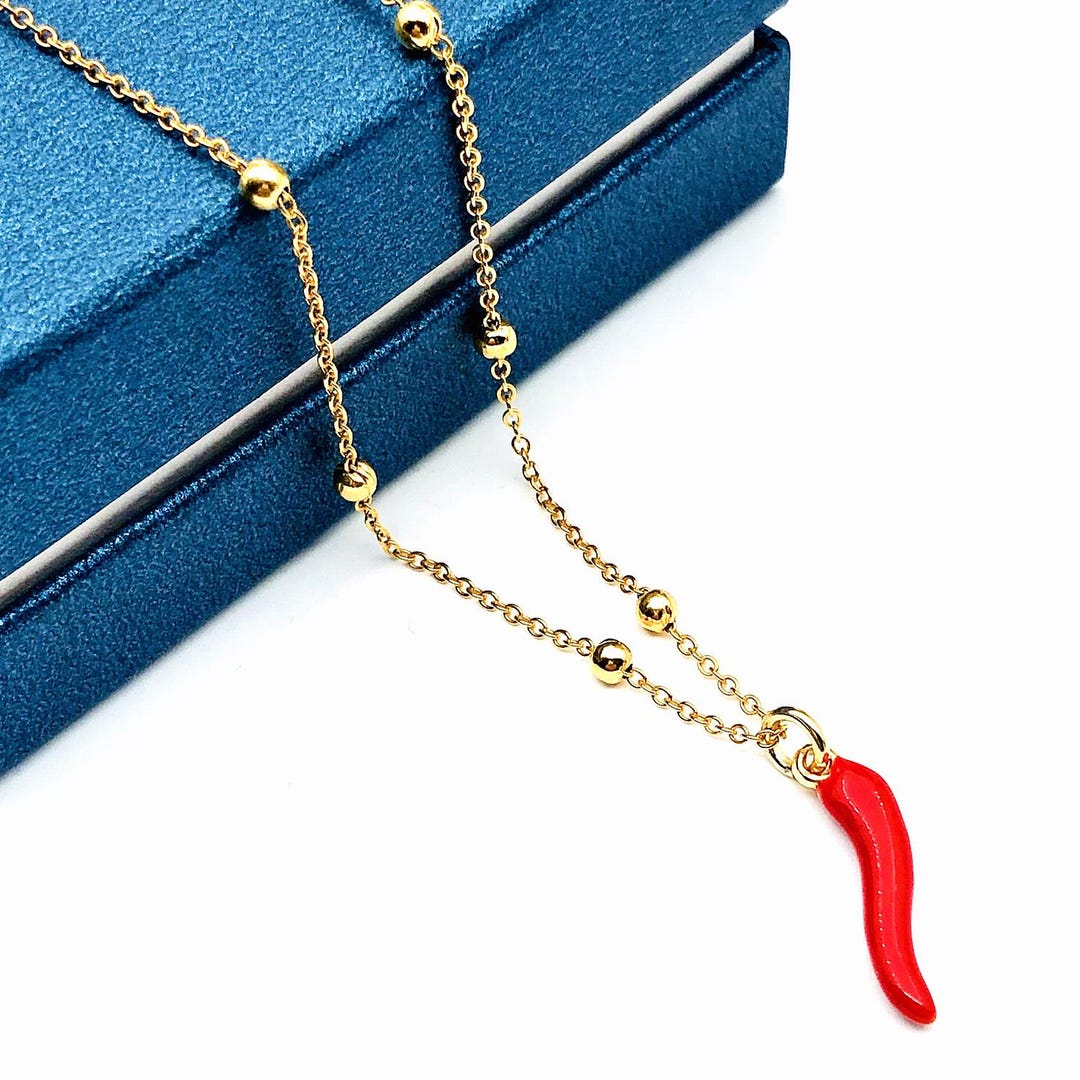 14K Gold Plated Red Pepper Cornicello Necklace: Good Luck Charm - Etsy