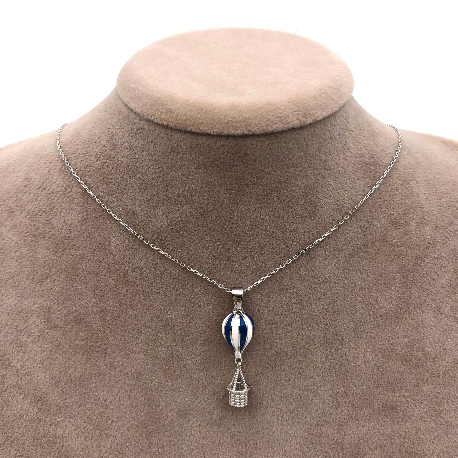 Blue & White Hot Air Balloon Necklace: Sterling Silver Pendant - Etsy