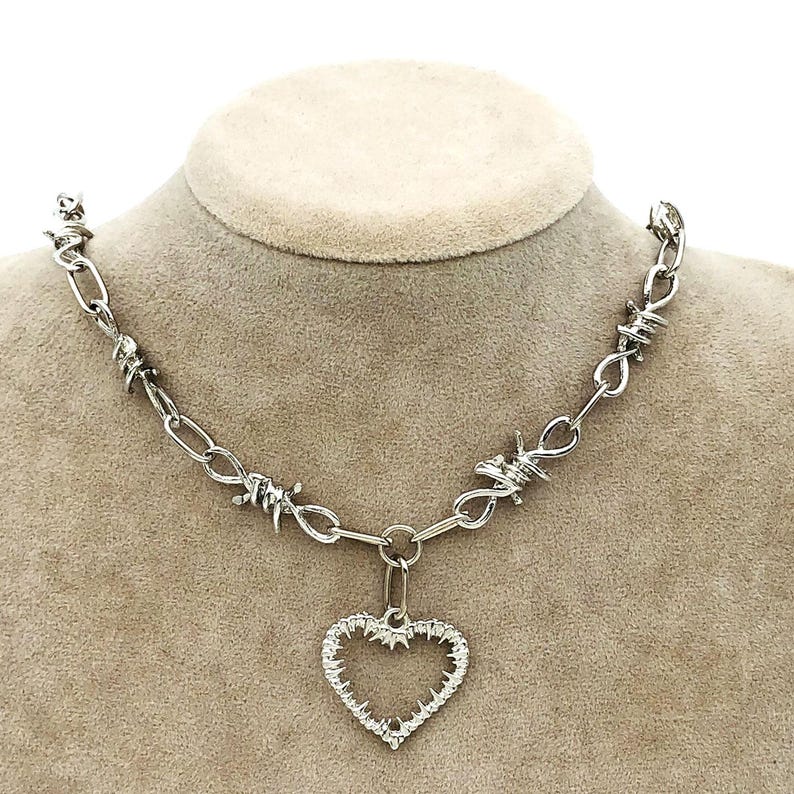 Spiky Heart Barbed Wire Necklace: Grunge Goth Punk Y2K Jewelry - Etsy