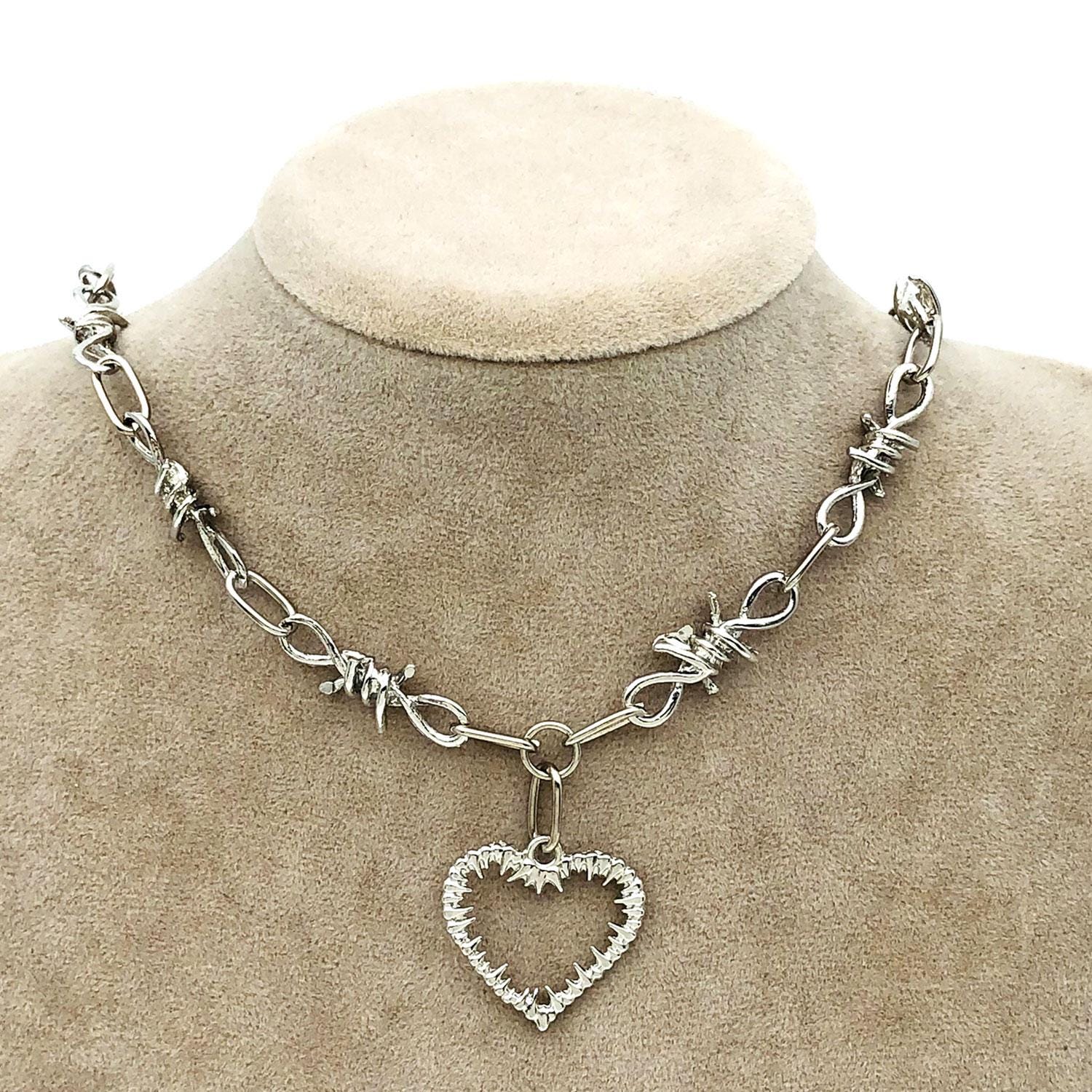 Spiky Heart Barbed Wire Necklace: Grunge Goth Punk Y2K Jewelry - Etsy
