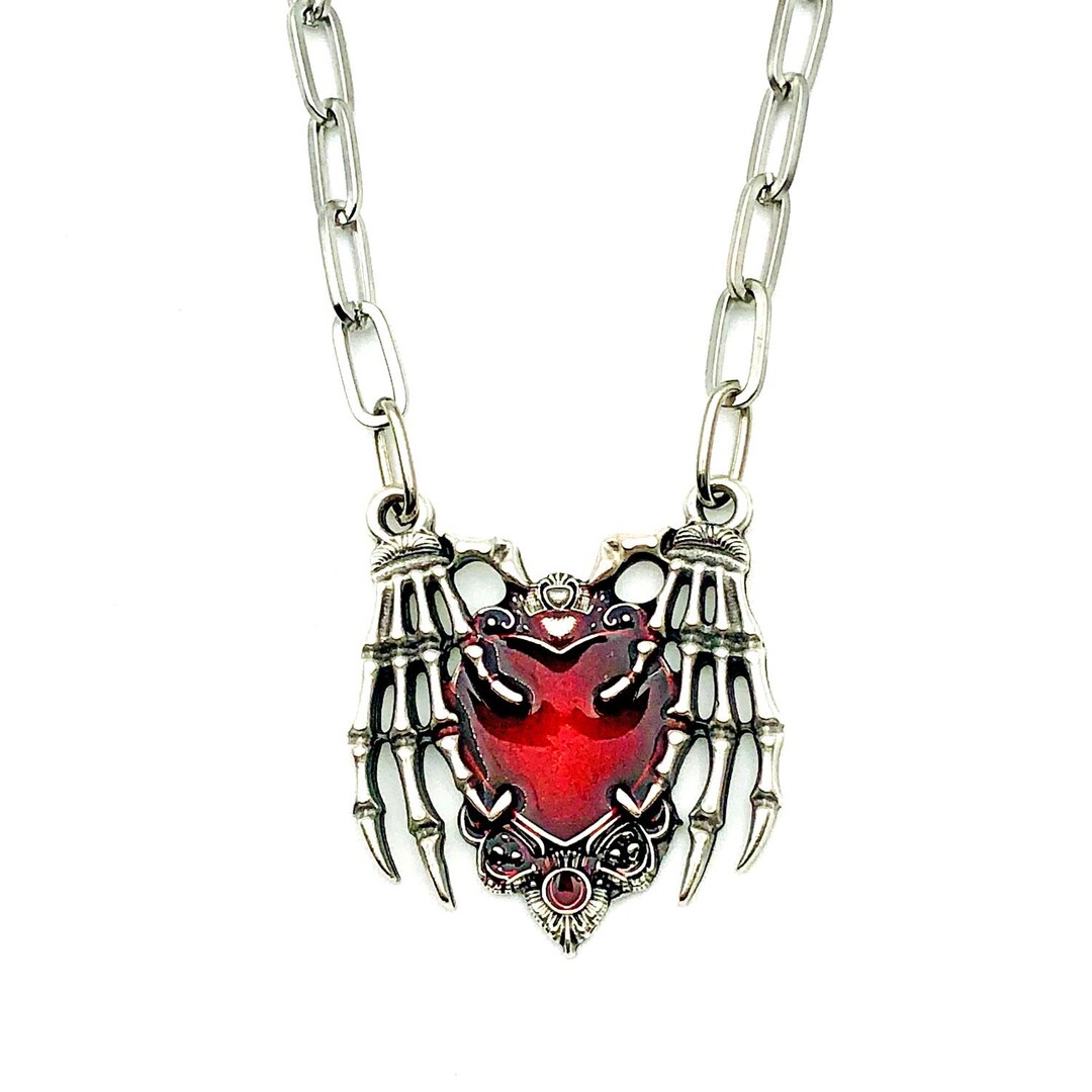Gothic Skeleton Hands Necklace: Silver Plated Y2K Heart Pendant - Etsy