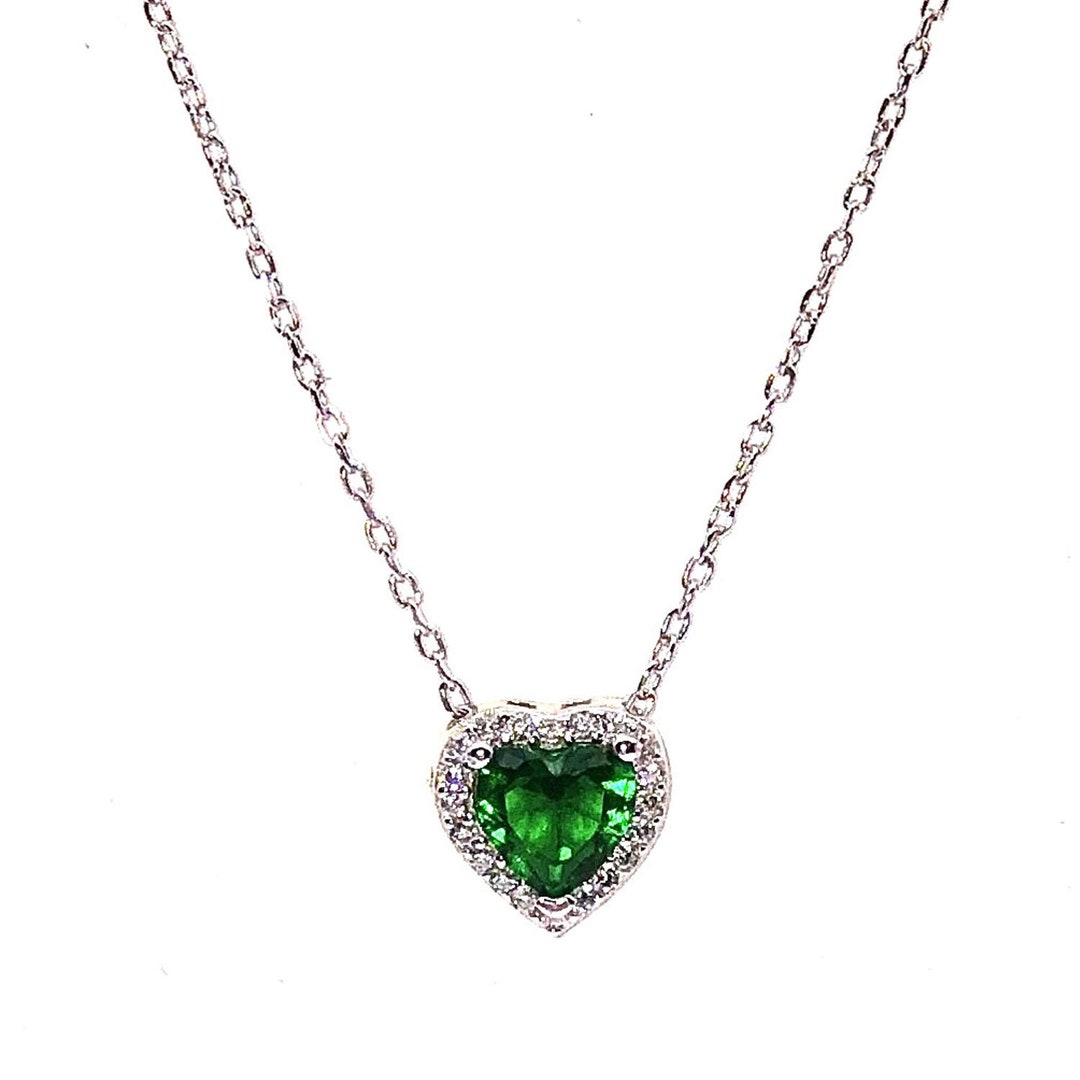 Green Heart Zircon 925 Sterling Silver Necklace - Etsy