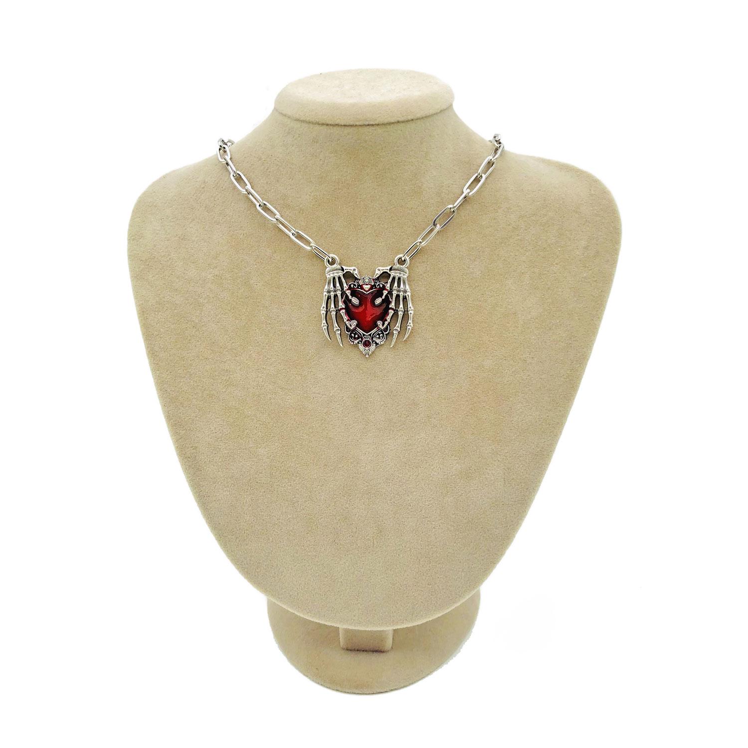 Gothic Skeleton Hands Necklace: Silver Plated Y2K Heart Pendant - Etsy