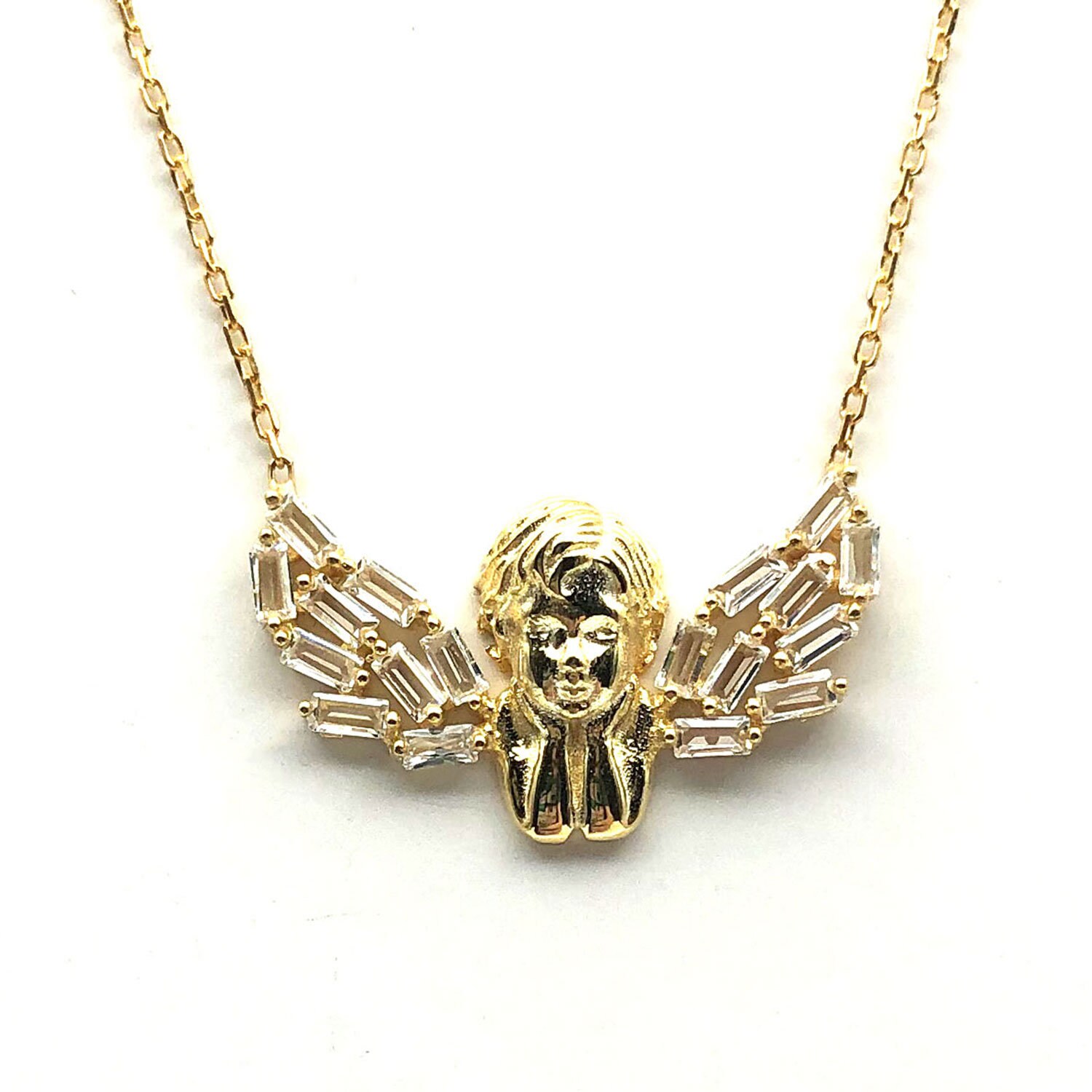 Cherubim Baby Angel Neckace,14k Gold Plated With Crystal Wings ...