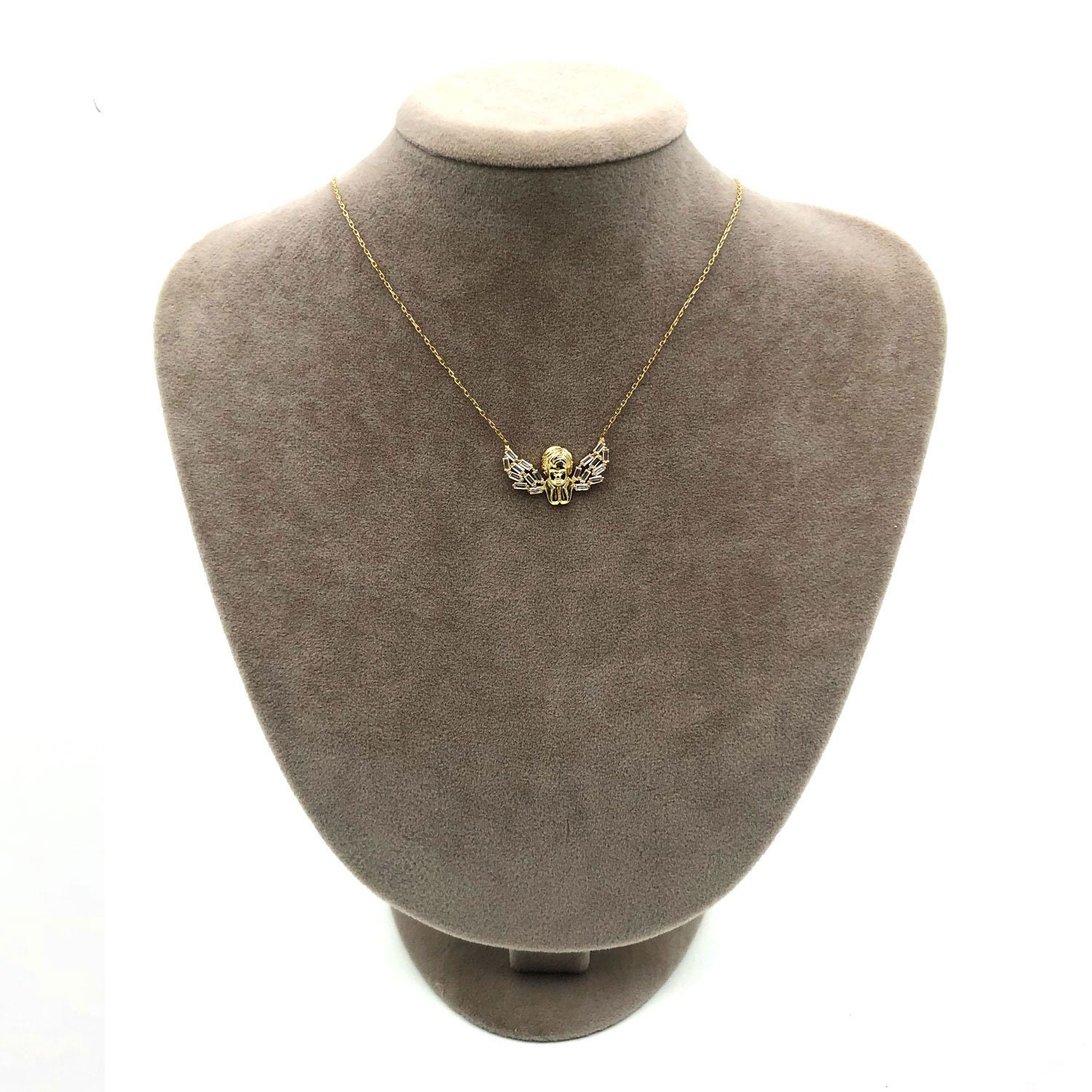 Cherubim Baby Angel Neckace,14k Gold Plated With Crystal Wings ...