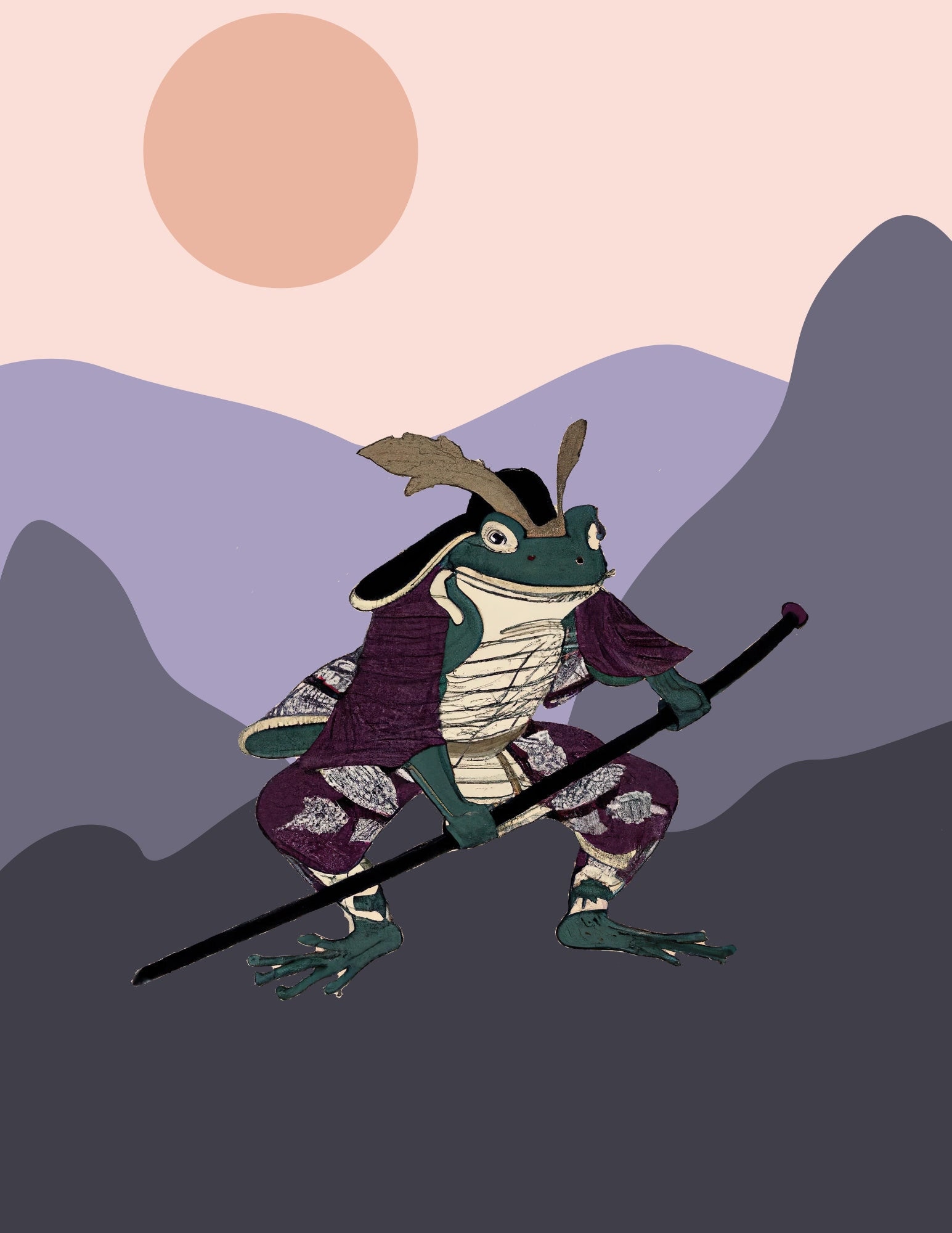 Ukiyo-e Samurai Frog Landscape Digital Art - Etsy