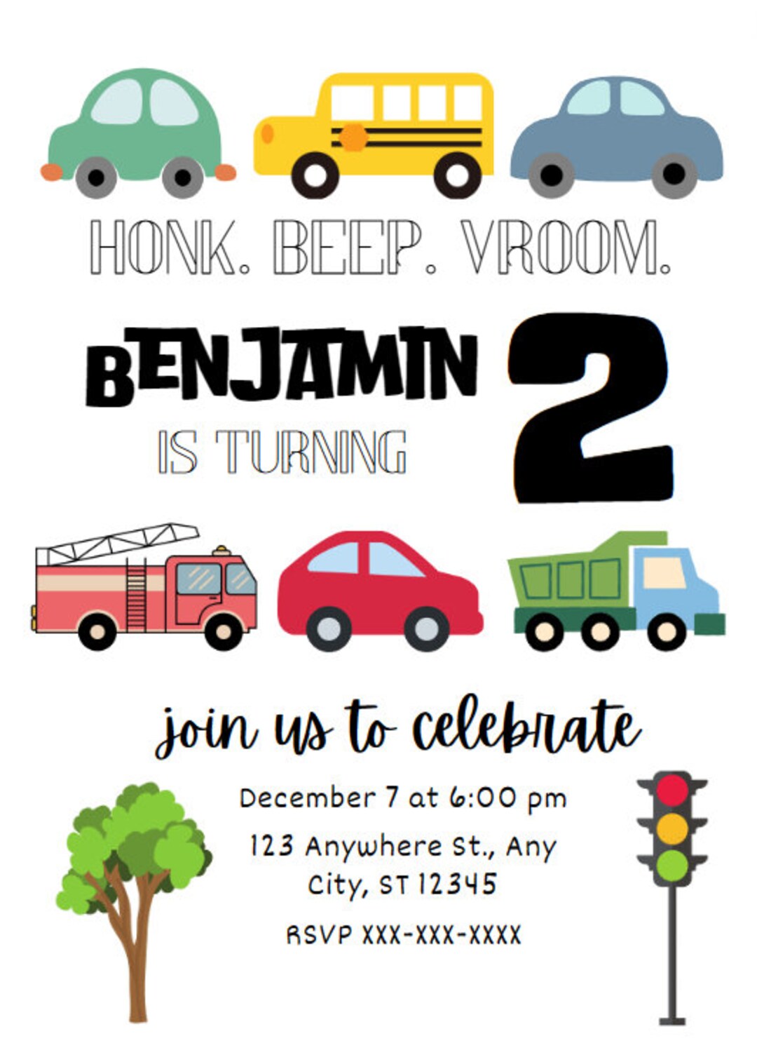 Editable Transportation Birthday Party Invitation Canva Template | Boys ...