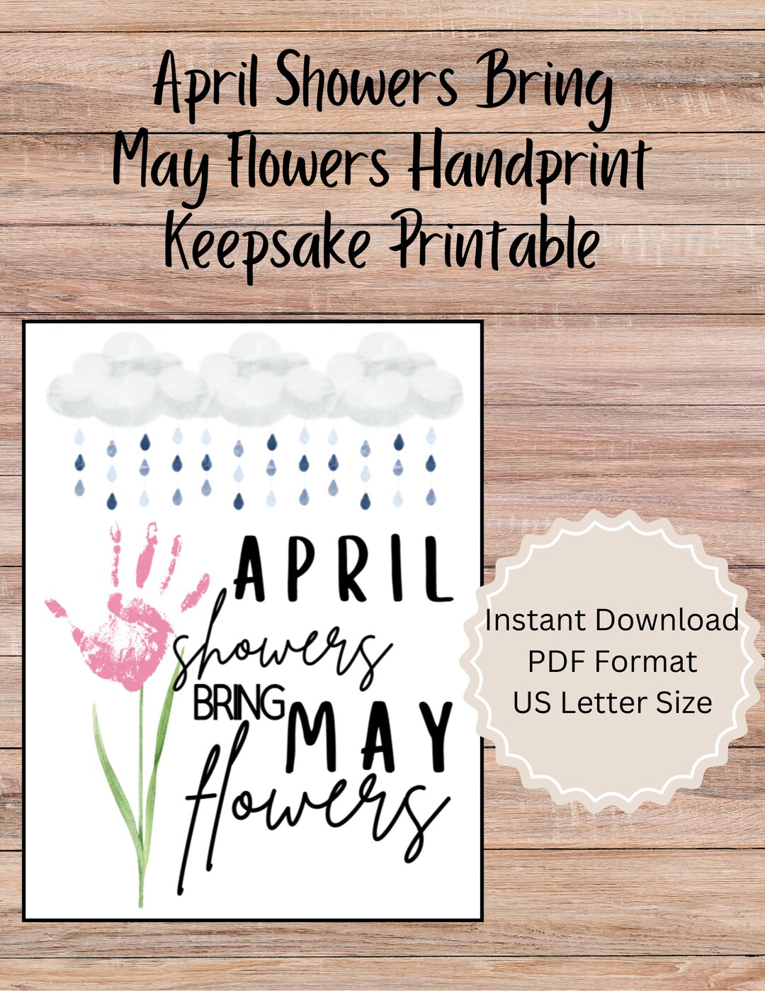 April Showers Bring May Flowers Handprint Keepsake Printable | DIY Keepsake Gift Card | Mothers ...