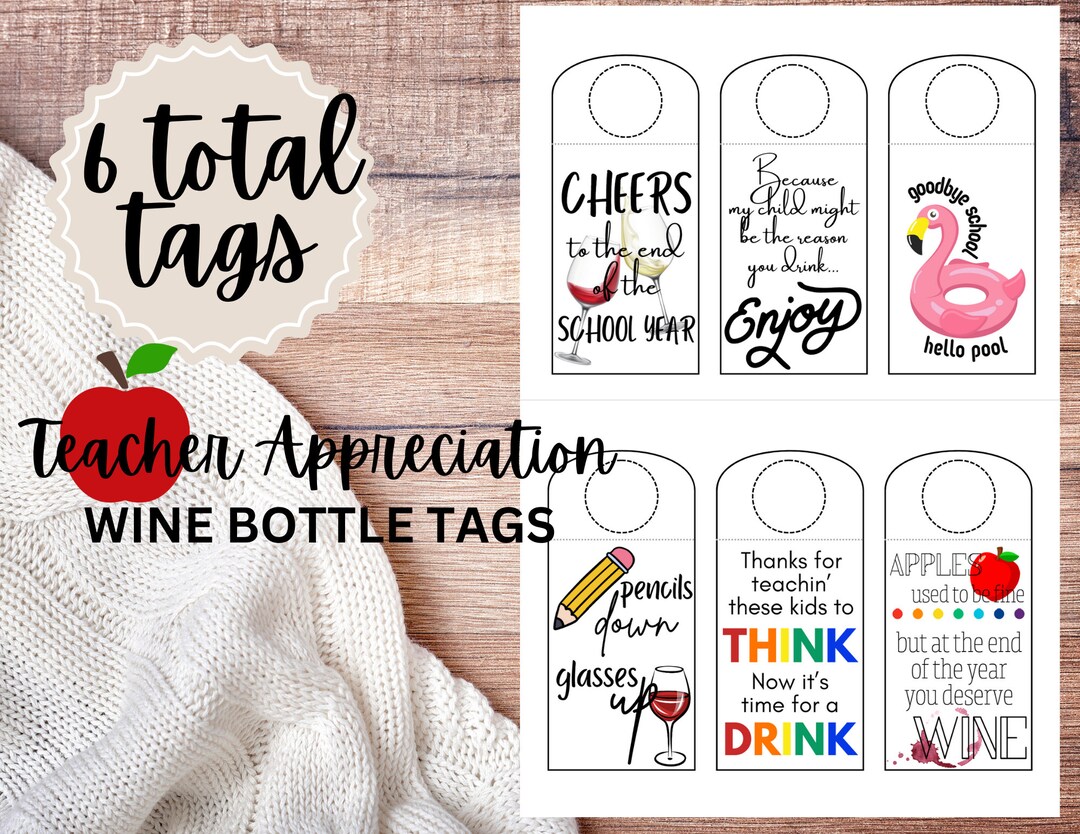 Printable Teacher Wine Tag Bundle. Wine Teacher Appreciation Tag ...