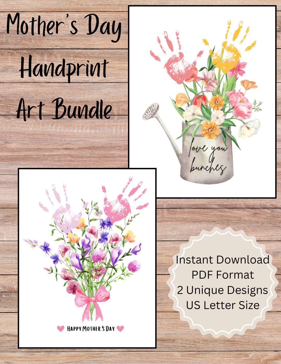 Mothers Day Flower Handprint Art Bundle, Printable | Mom Craft Gift ...