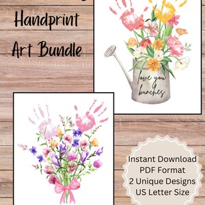 Mothers Day Flower Handprint Art Bundle, Printable | Mom Craft Gift ...