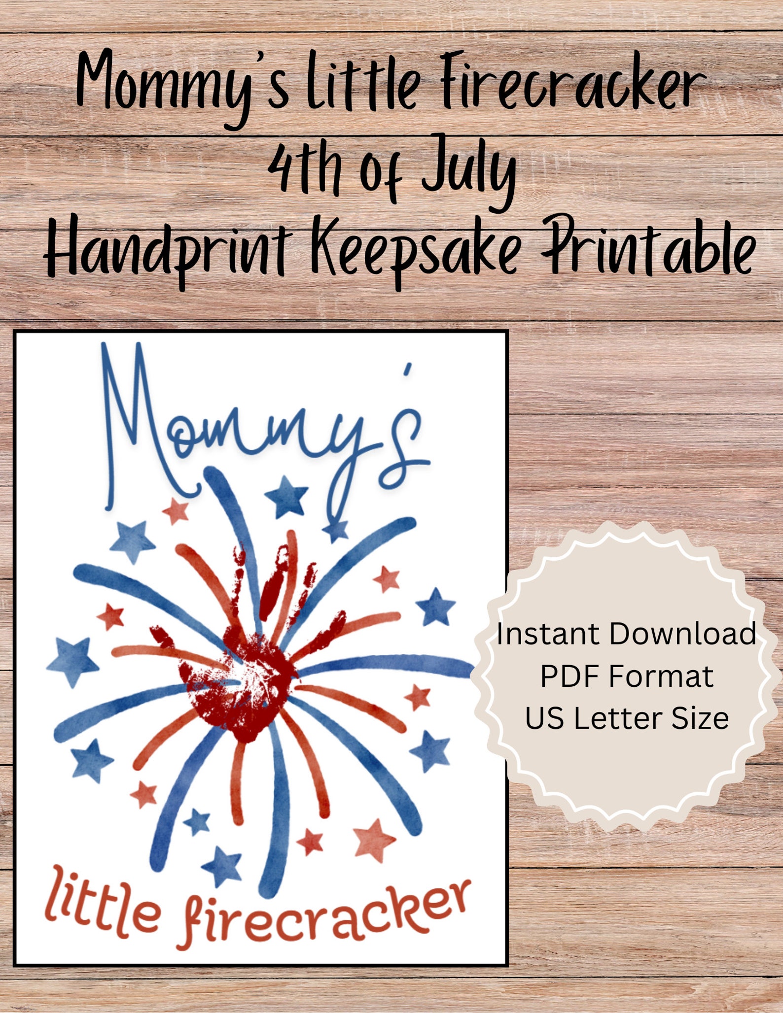 Mommy's Little Firecracker 4th of July Handprint Keepsake Printable DIY ...