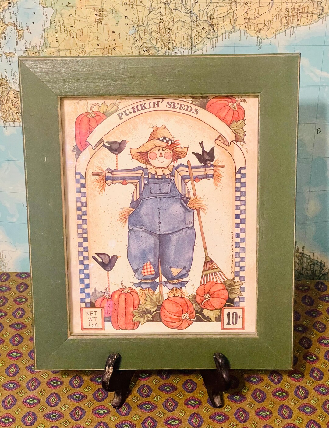 1996 Sandi Gore Evans Fall Pumpkin and Scarecrow Print - Etsy