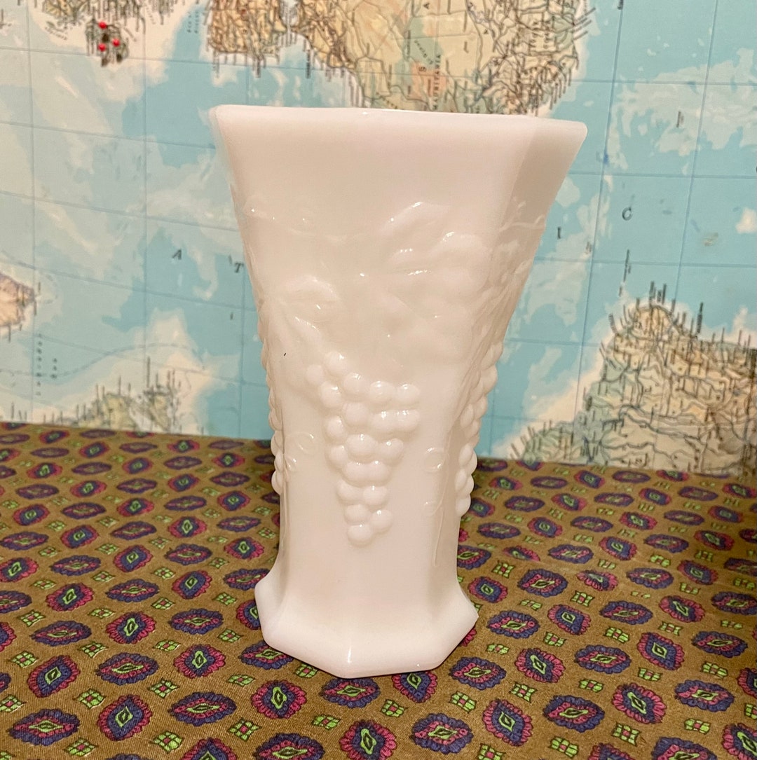 Vintage Milk Glass 6" Inch Vase With Grape Detail - Etsy