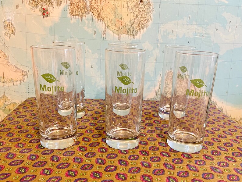 Vintage Libbey Clear W/ Mint Leaf Collins Mojito Glasses, Set of 6 - Etsy
