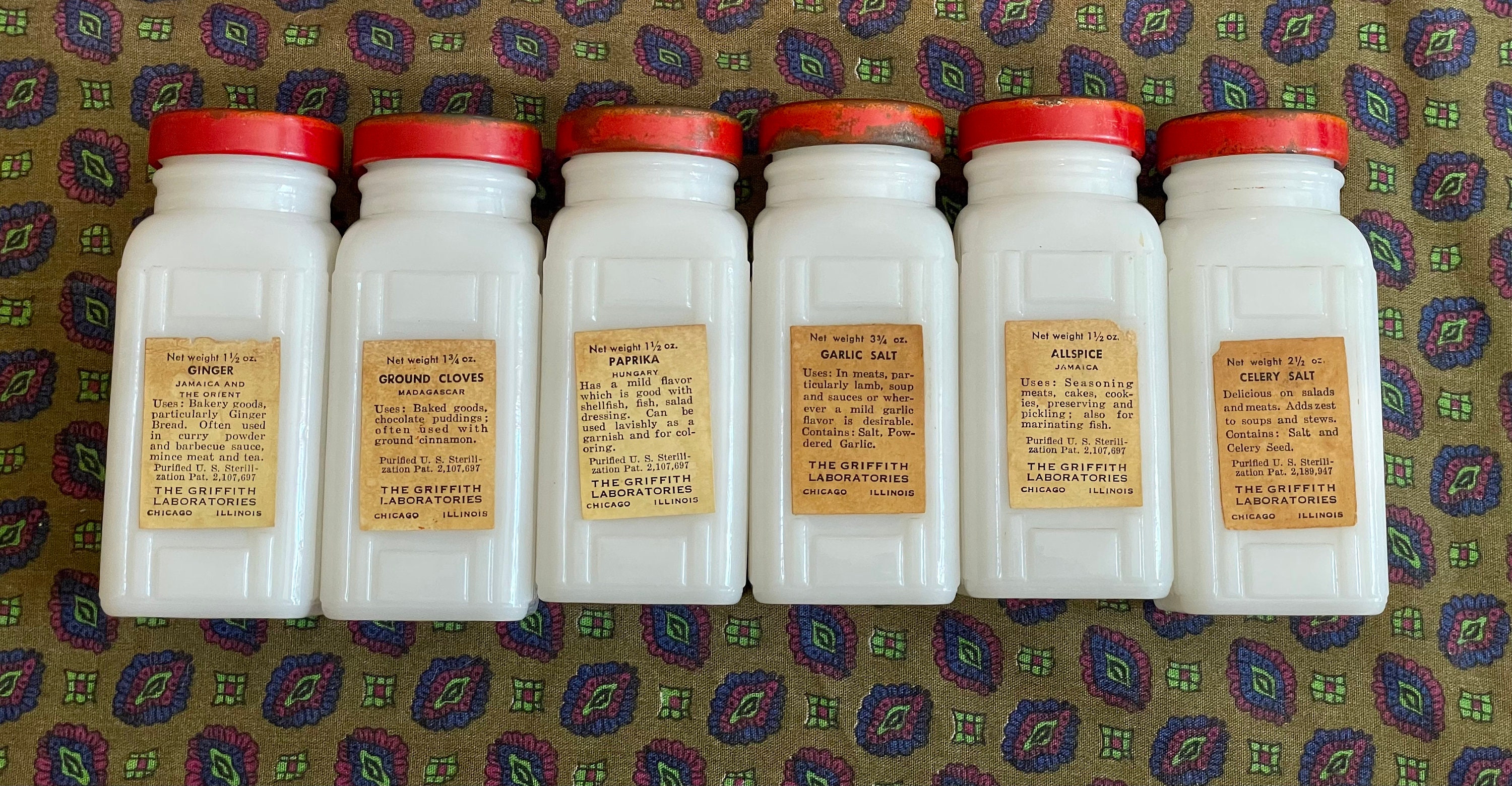 Vintage Art Deco Griffiths Spice Rack: Milk Glass Jars, Red Lids - Etsy