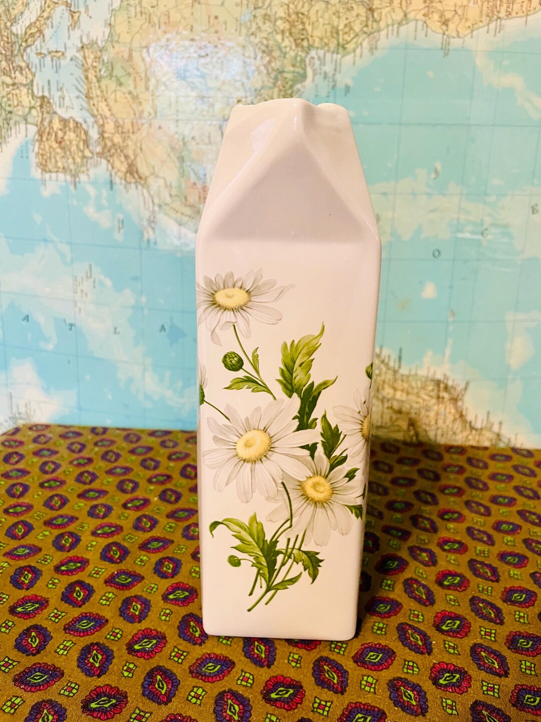 Vintage Ceramic Milk Carton Vase W/ Daisy Pattern - Etsy