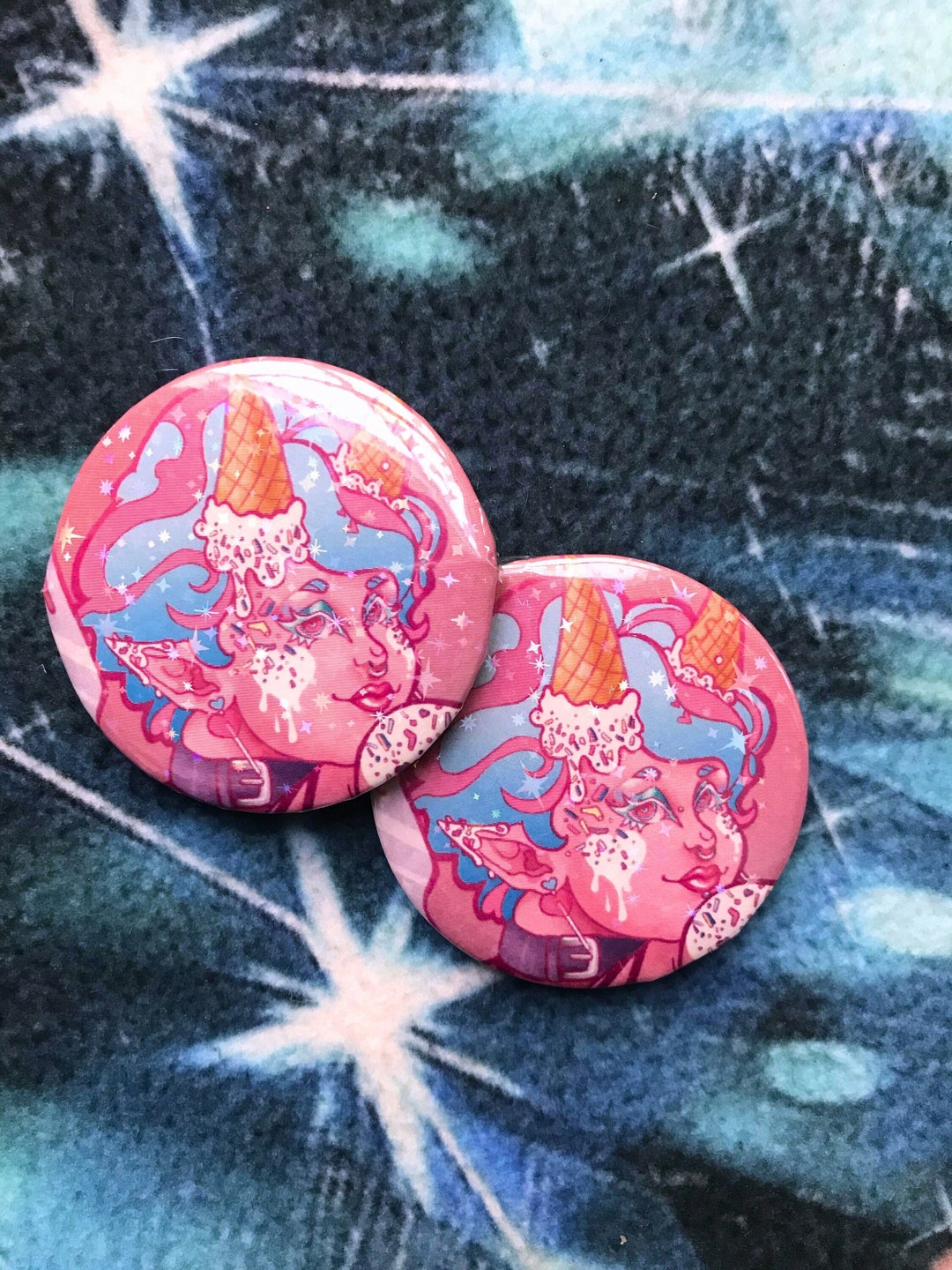 Cotton Candy Ice Cream Demon Button - Etsy
