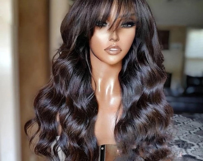 Body Wave Fringe Wig Brazilian Human Hair Wigs With Bangs Full Machine Made Wig With Bang