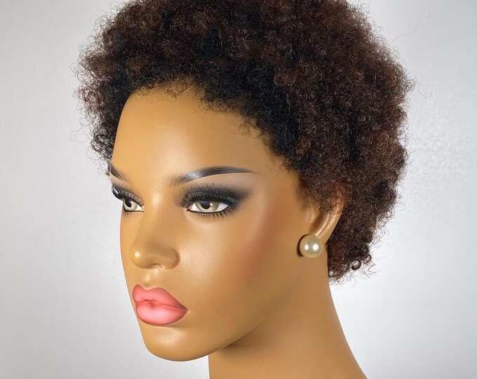 Ombre Highlight Honey Brown Low Cut Afro Wig Type 4 Hair Afro Pixie Wig ...