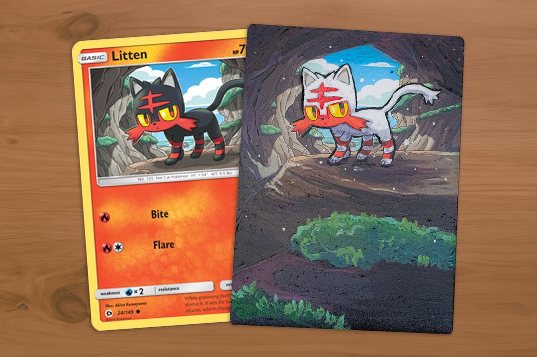 Shiny Litten Hand Painted Pokemon Card - Etsy