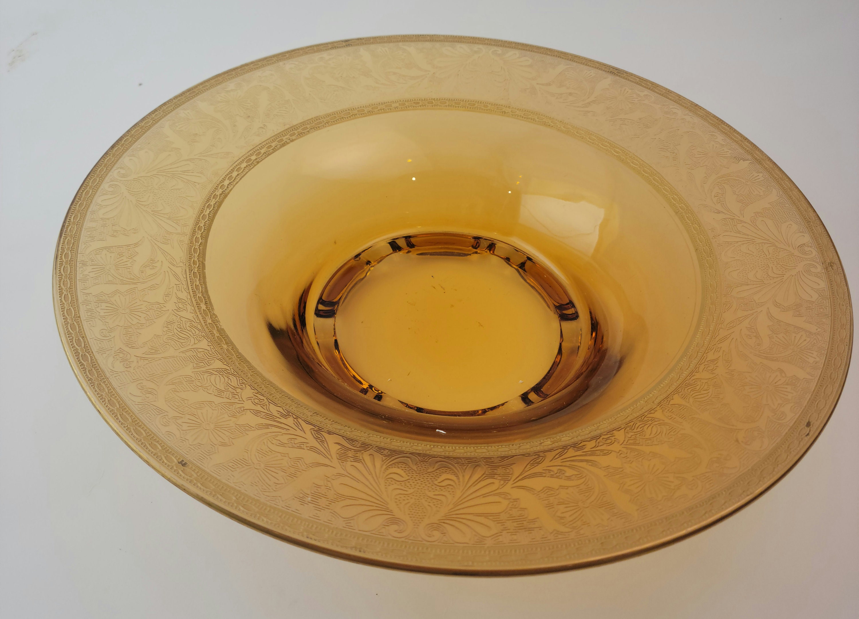 Cambridge Glass florentine Gold Encrusted Dark Amber 12.5 Bowl - Etsy