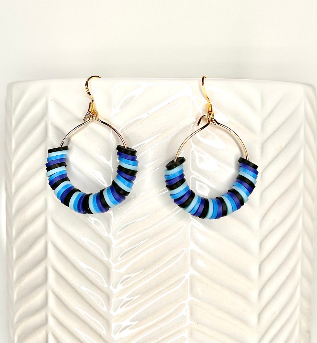 Dark Blue Clay Bead Hoop Earrings - Etsy