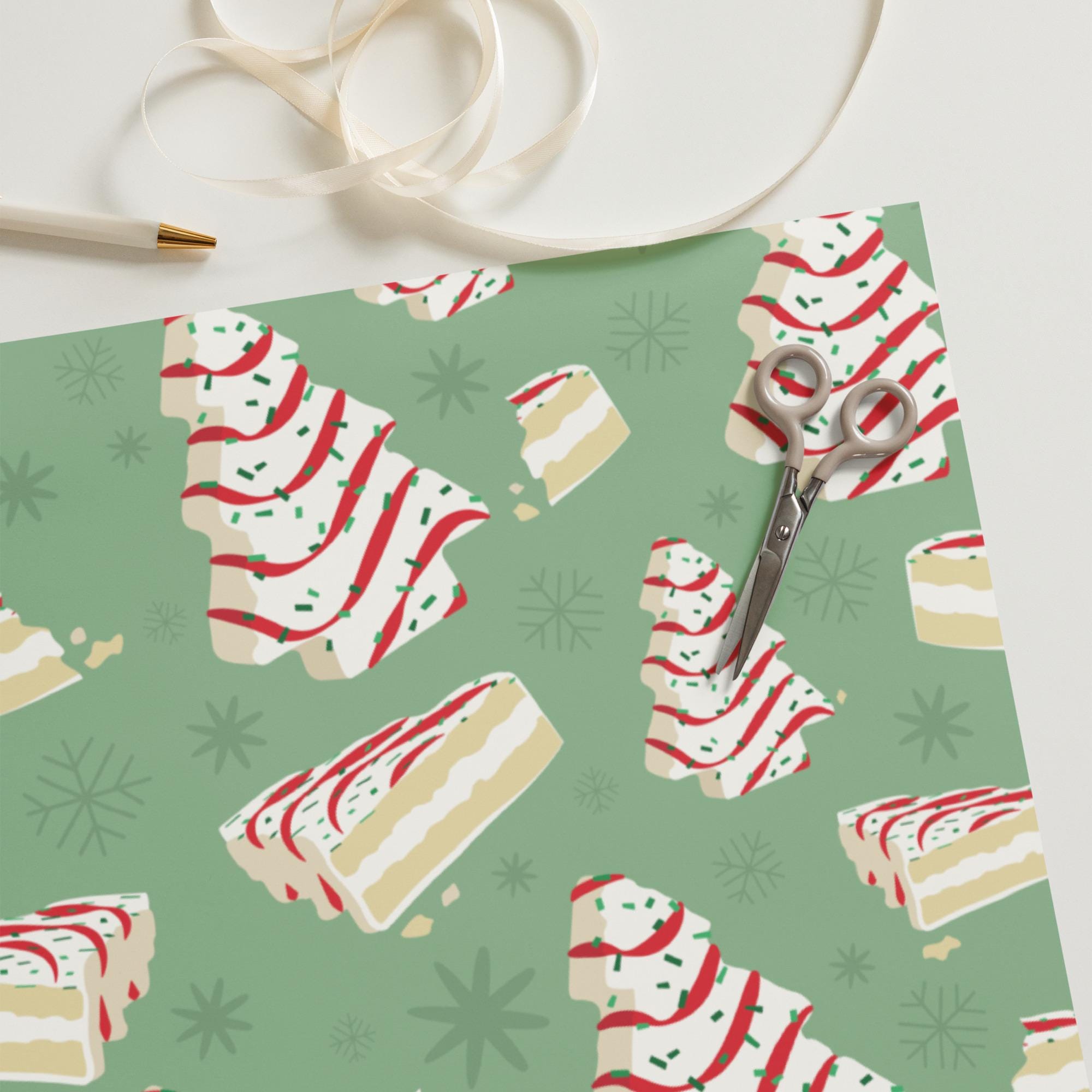 Christmas Tree Cake Wrapping Paper Sheets, Debbie Tree Cake Design ...