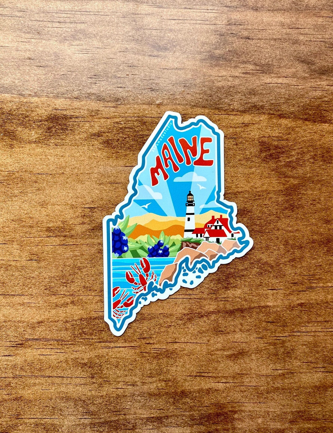 Maine Magnet 4 Illustrated Maine State Magnet, Fridge Magnet ...