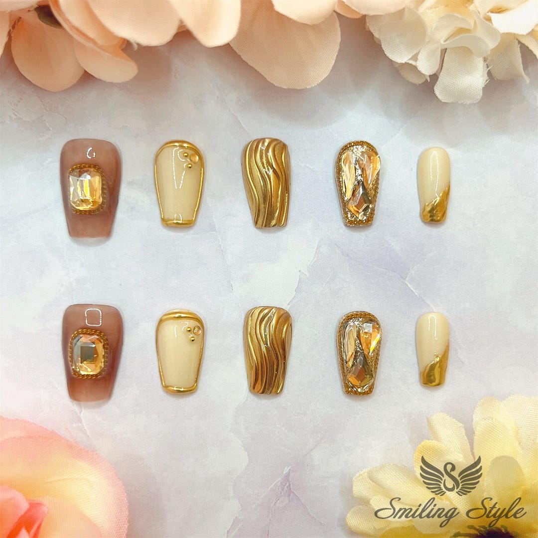 Early Autumn Coffee Brew Press on Nails by SMILINGSTYLE | Luxury Fake ...